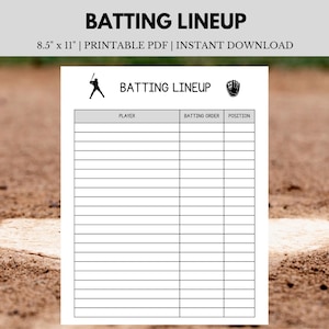 Baseball Softball Lineup and Field Position Sheet Batting Order | 8.5 ...