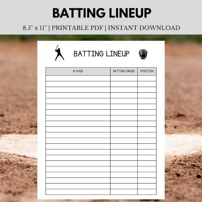 Baseball Softball Lineup and Field Position Sheet Batting Order | 8.5 ...