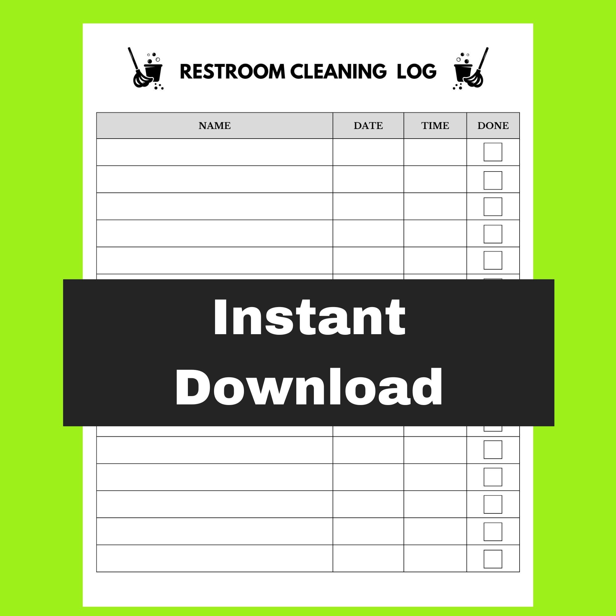 Restroom Cleaning Log | 8.5" X 11" Instant Download Printable - Etsy