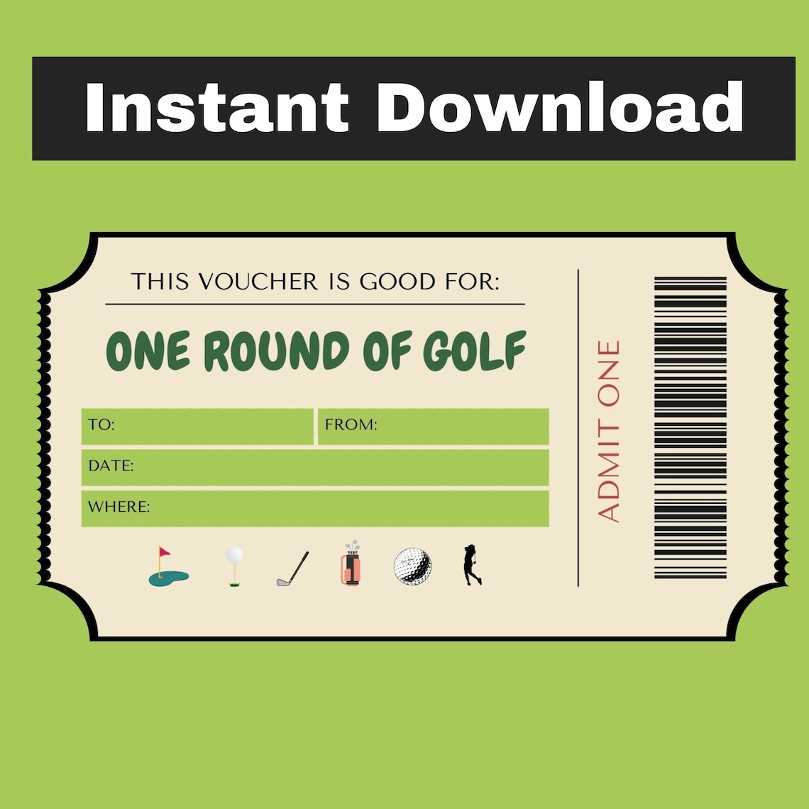 Golf Ticket | 3.5" X 7.5" Instant Download Printable - Etsy