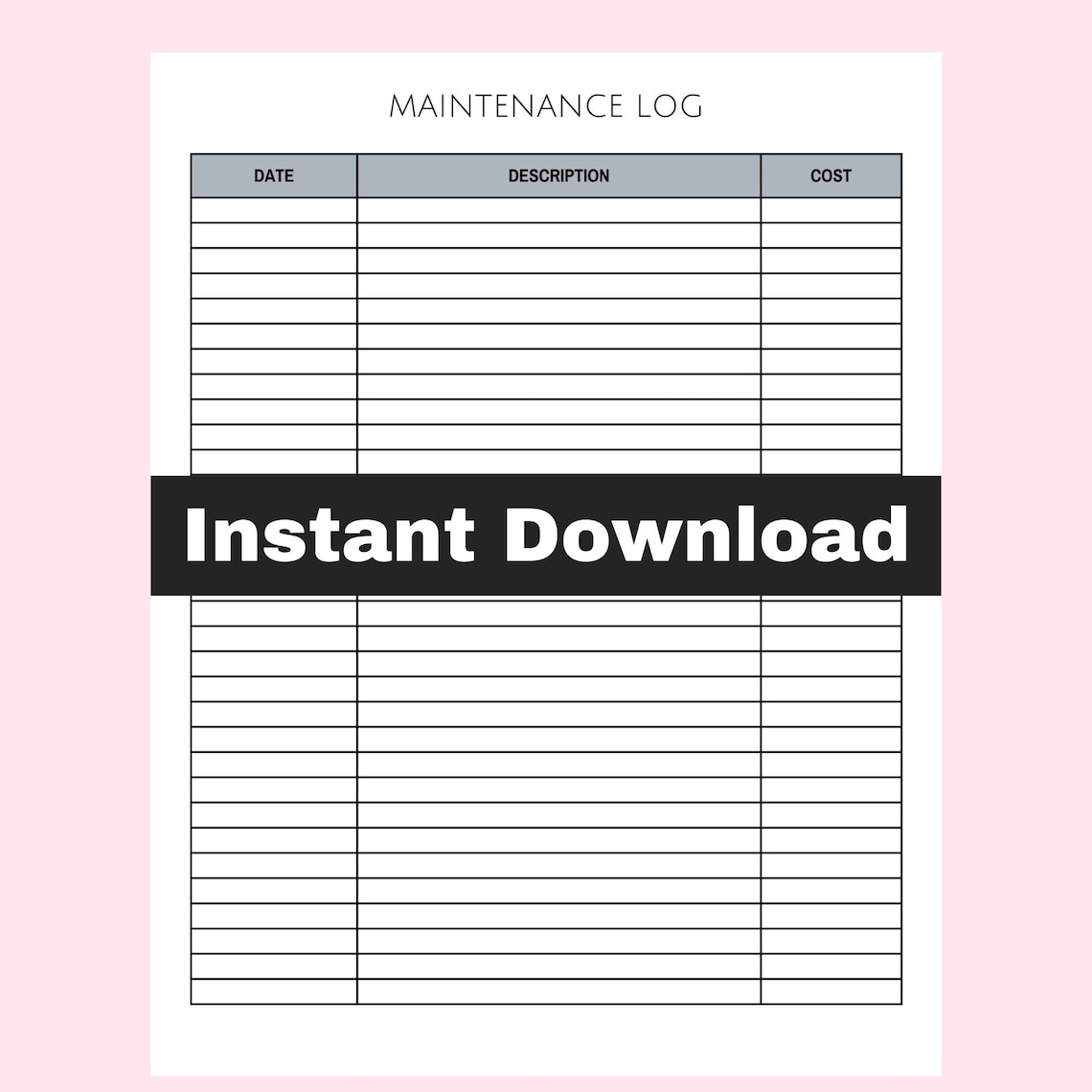 Maintenance Log | 8.5" X 11" Instant Download Printable - Etsy