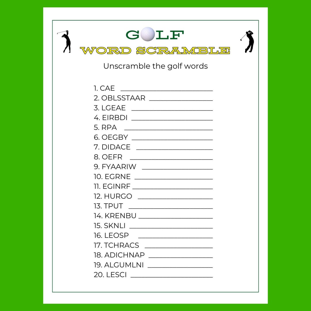 Golf Word Scramble | Comes in 5" X 7" and 8.5" X 11" - Etsy