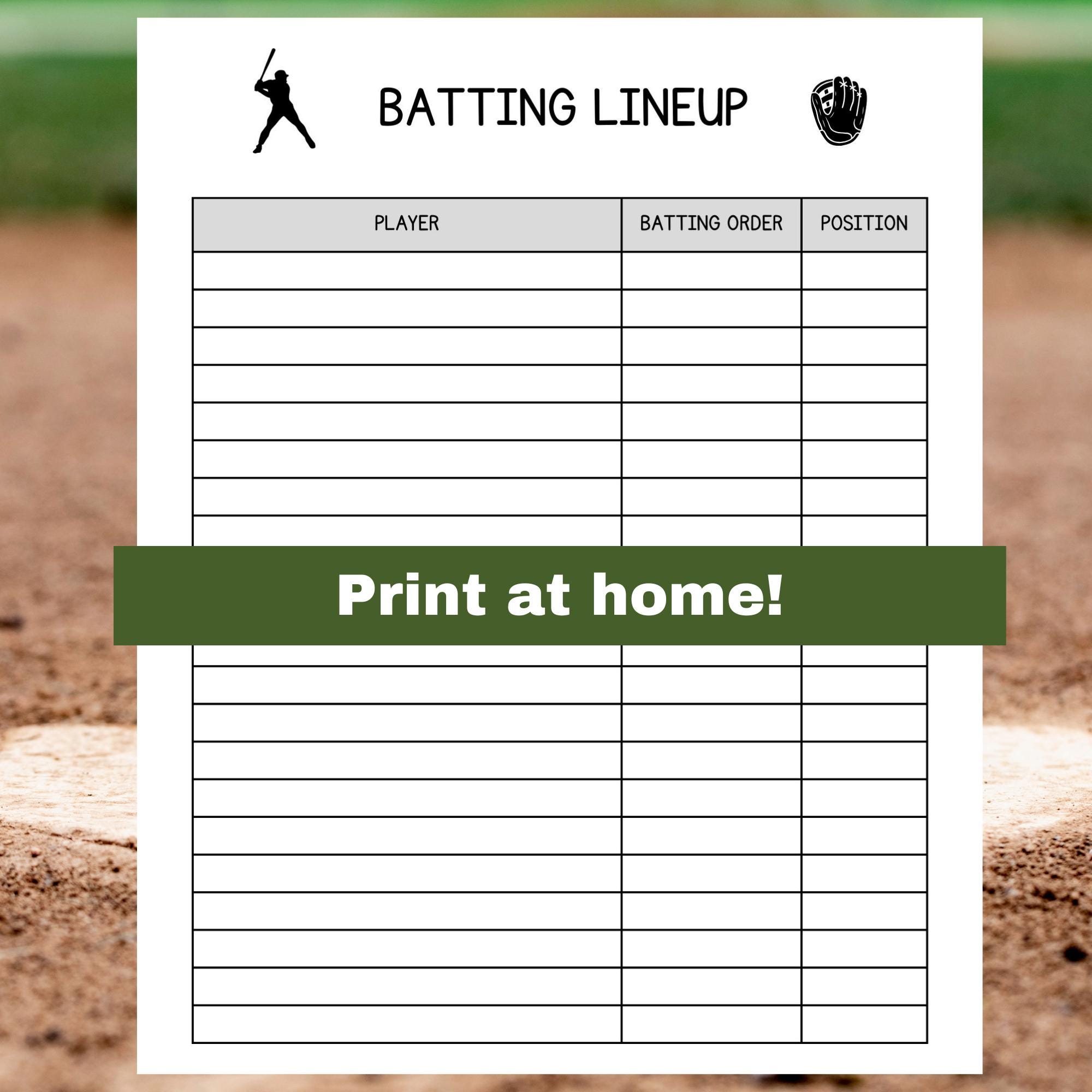 Baseball Softball Lineup and Field Position Sheet Batting Order | 8.5 ...