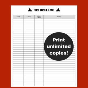 Fire Drill Log | 8.5" X 11" Instant Download Printable - Etsy