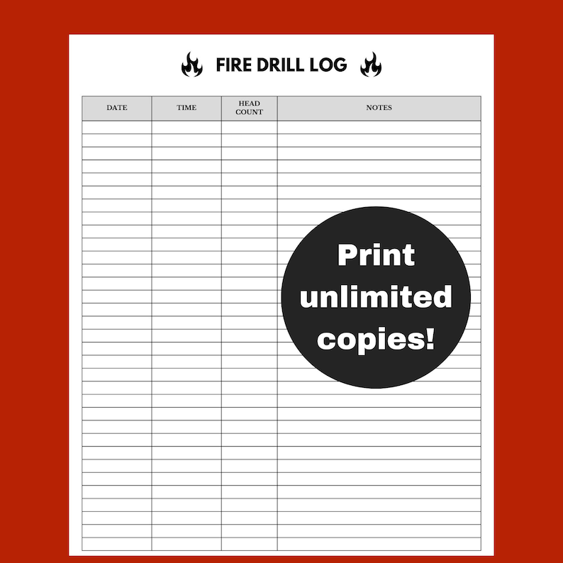 Fire Drill Log | 8.5" X 11" Instant Download Printable - Etsy