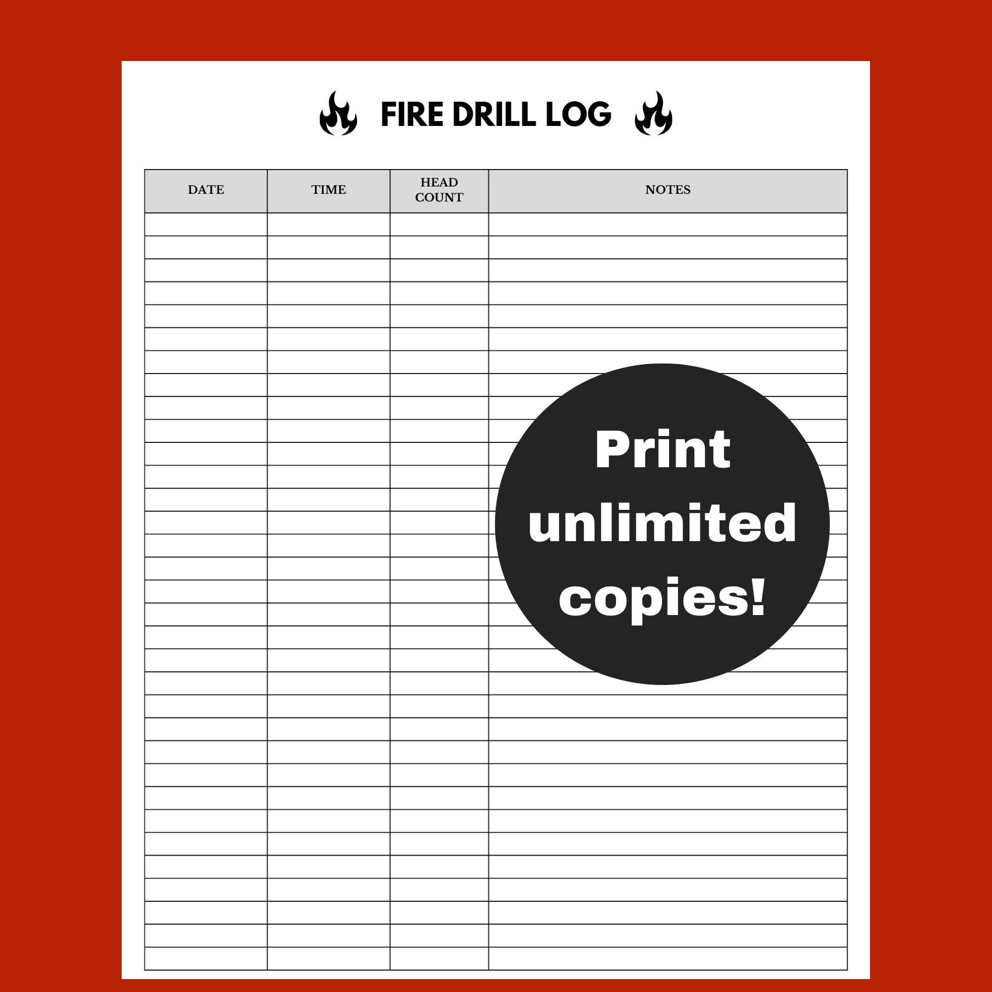 Fire Drill Log | 8.5" X 11" Instant Download Printable - Etsy