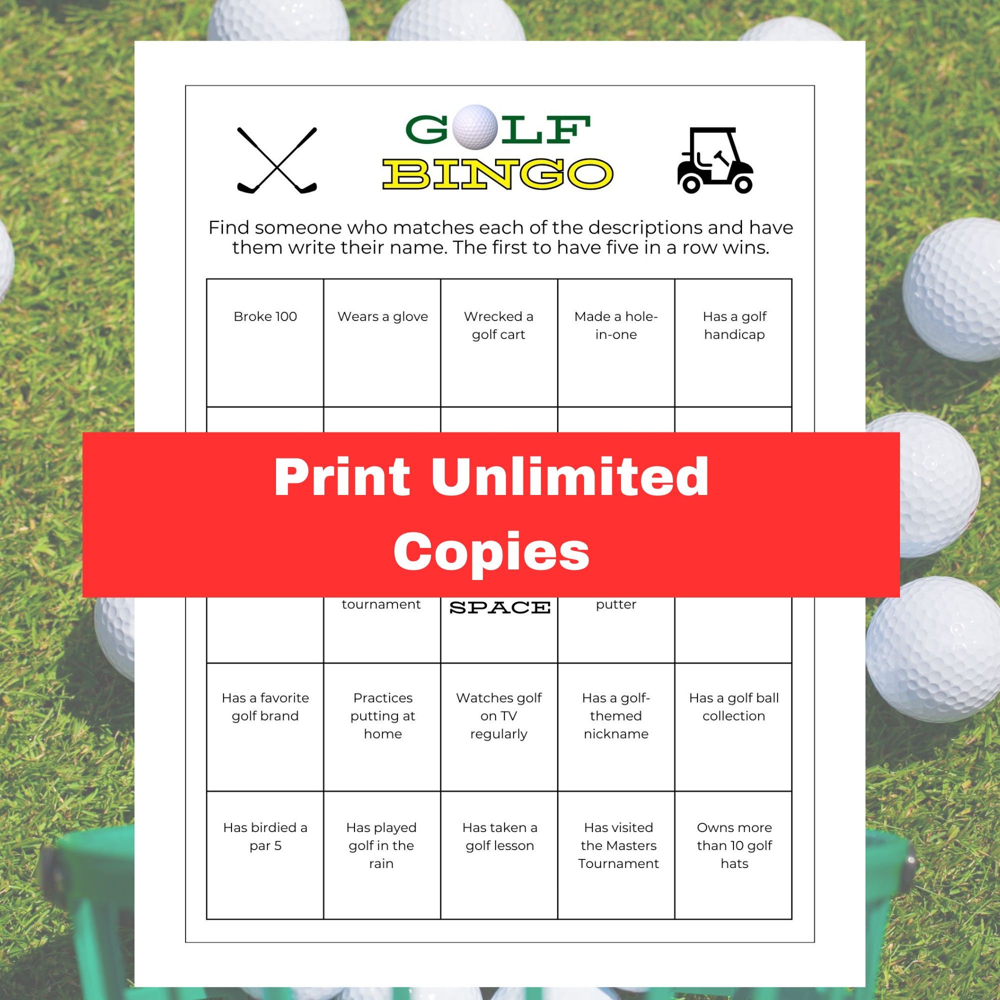 Golf Bingo | 8.5" X 11" Instant Download Printable - Etsy