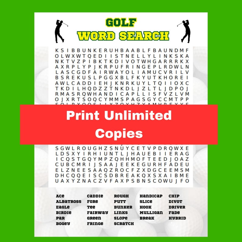Golf Word Search | 8.5" X 11" and 5" X 7" Instant Download Printable - Etsy
