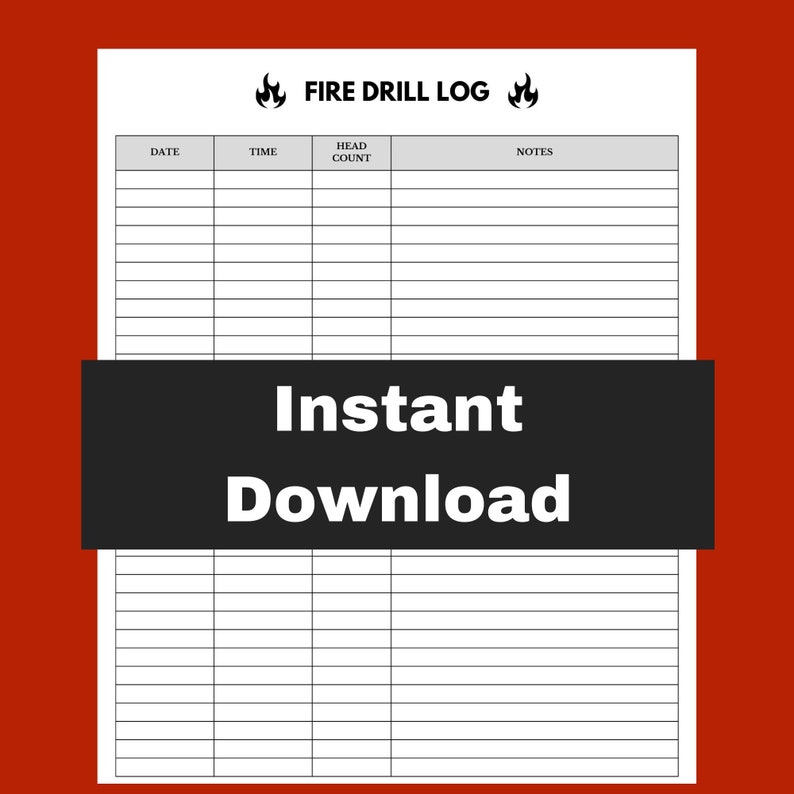 Fire Drill Log | 8.5" X 11" Instant Download Printable - Etsy