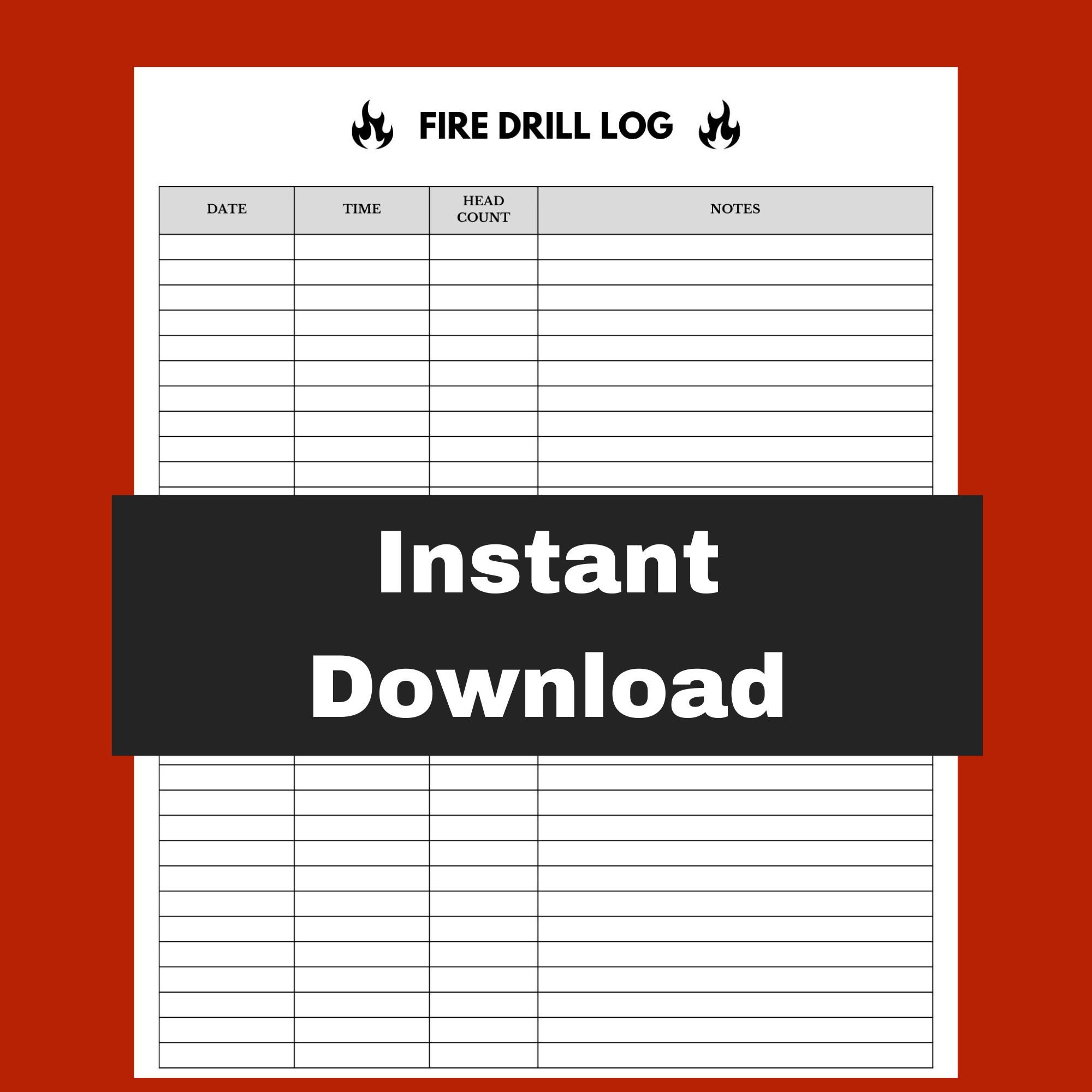 Fire Drill Log | 8.5" X 11" Instant Download Printable - Etsy