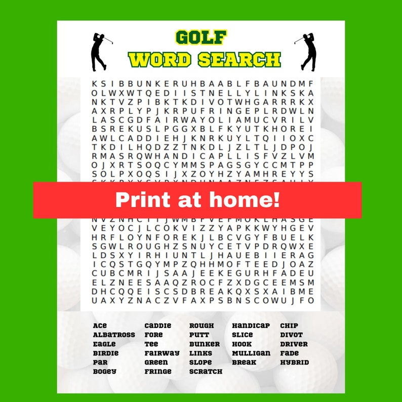 Golf Word Search | 8.5" X 11" and 5" X 7" Instant Download Printable - Etsy