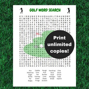 Golf Word Search | 8.5" X 11" Instant Download Printable - Etsy