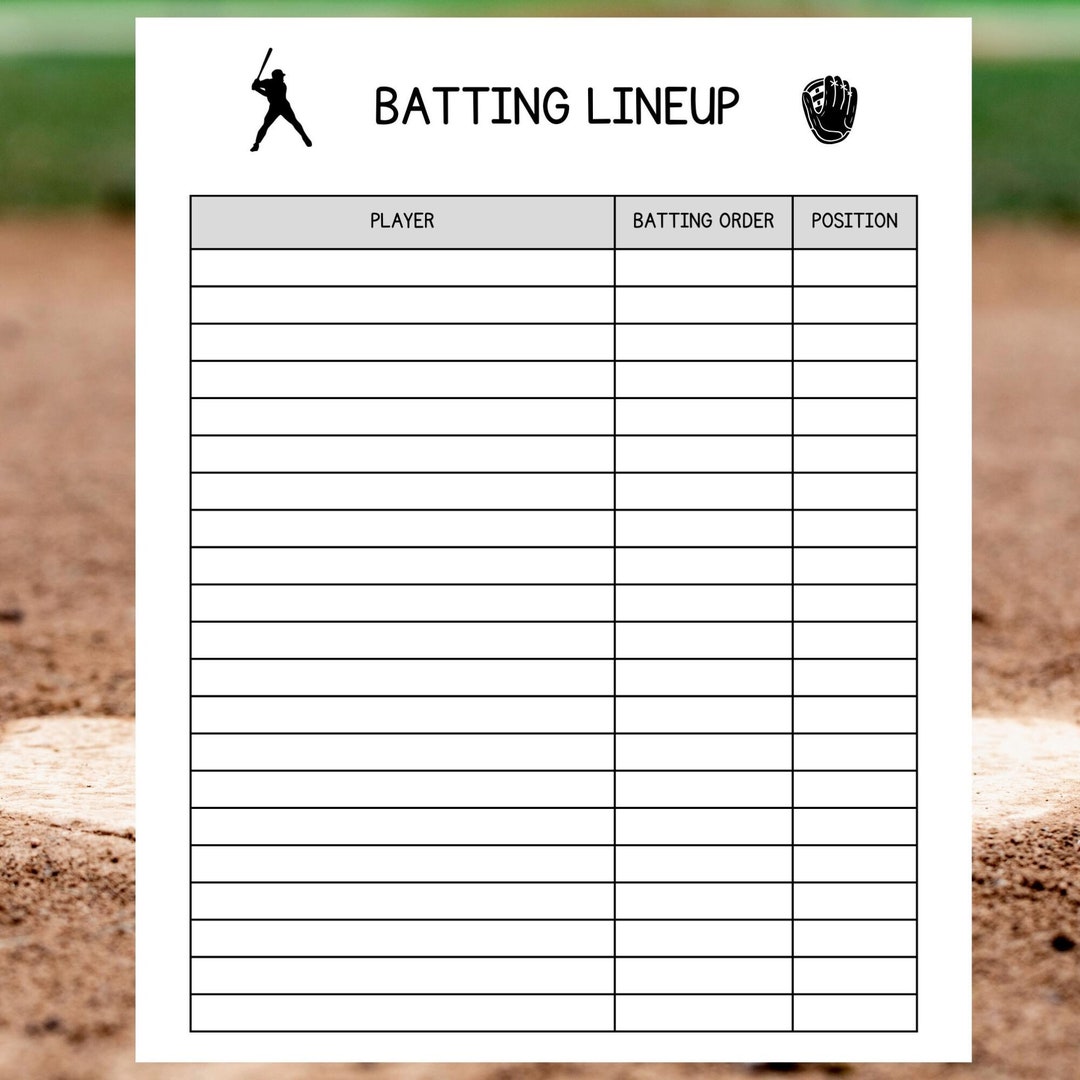 Baseball Softball Lineup and Field Position Sheet Batting Order | 8.5 ...