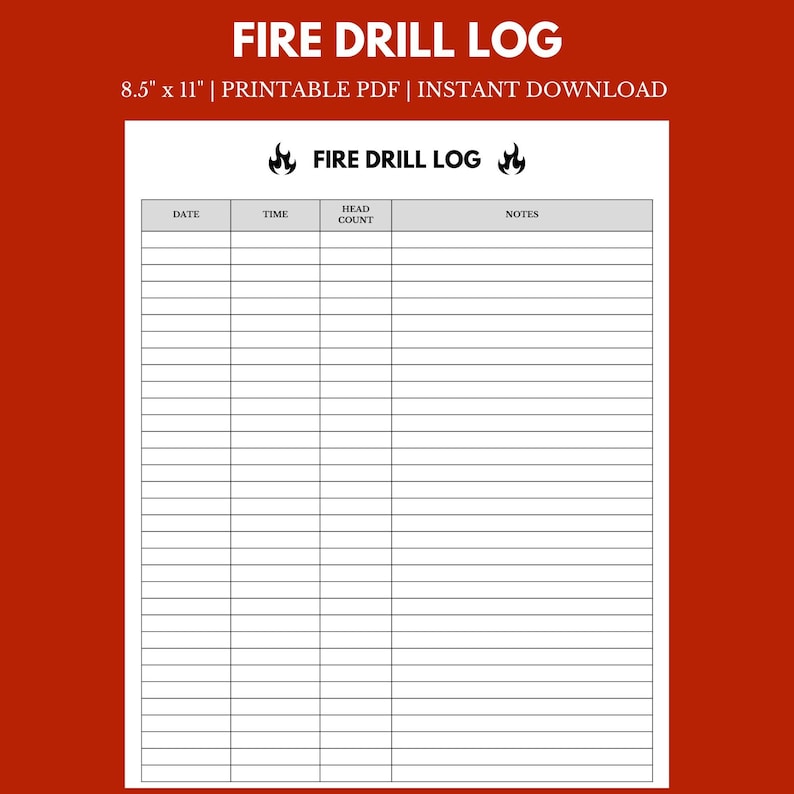 Fire Drill Log | 8.5" X 11" Instant Download Printable - Etsy