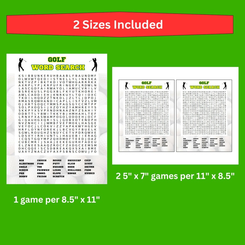 Golf Word Search | 8.5" X 11" and 5" X 7" Instant Download Printable - Etsy