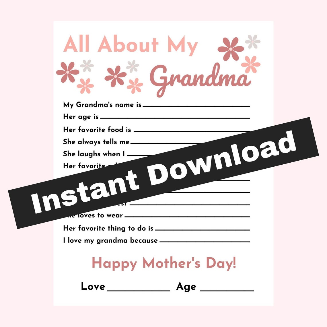 Mother's Day Questionnaire Printable for Grandmas | 8.5" X 11" Instant ...