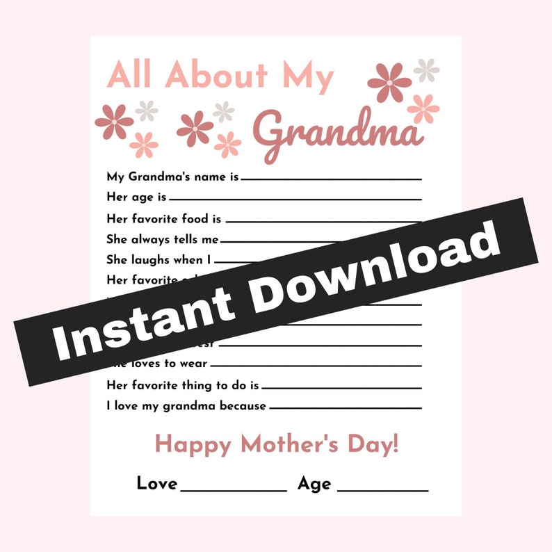 Mother's Day Questionnaire Printable for Grandmas | 8.5" X 11" Instant ...