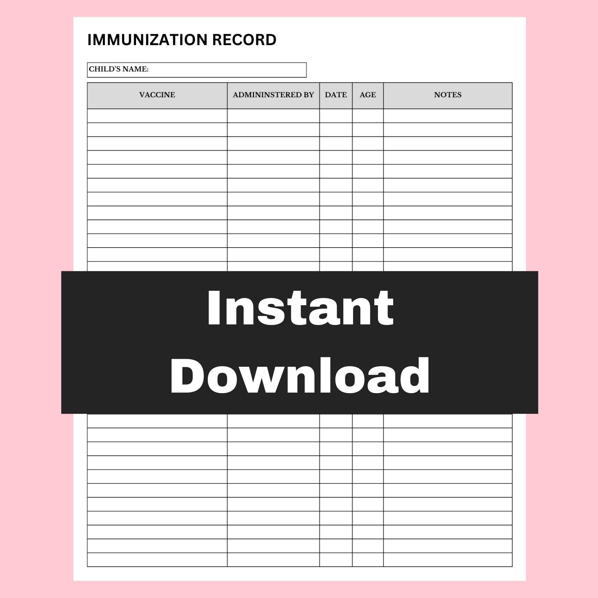 Child Immunization Record | 8.5" X 11" Instant Download Printable - Etsy