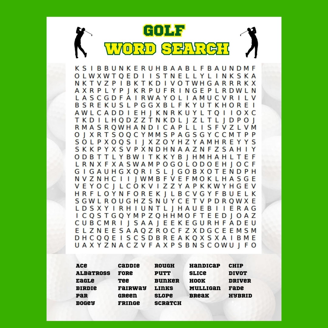 Golf Word Search | 8.5" X 11" and 5" X 7" Instant Download Printable - Etsy