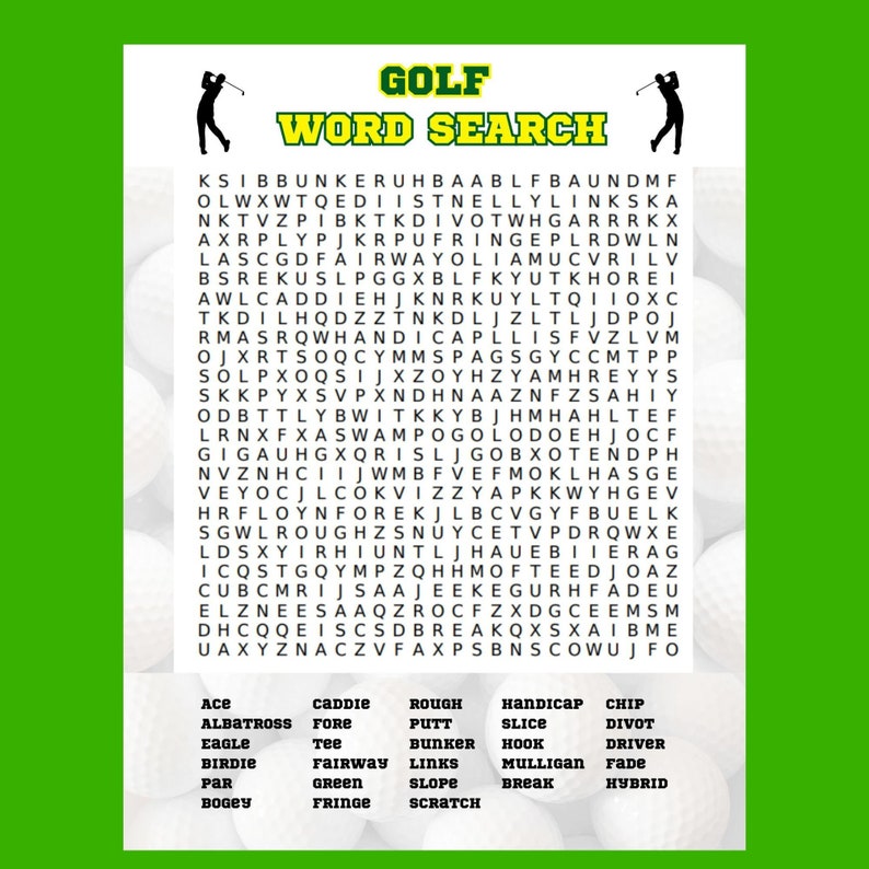 Golf Word Search | 8.5" X 11" and 5" X 7" Instant Download Printable - Etsy