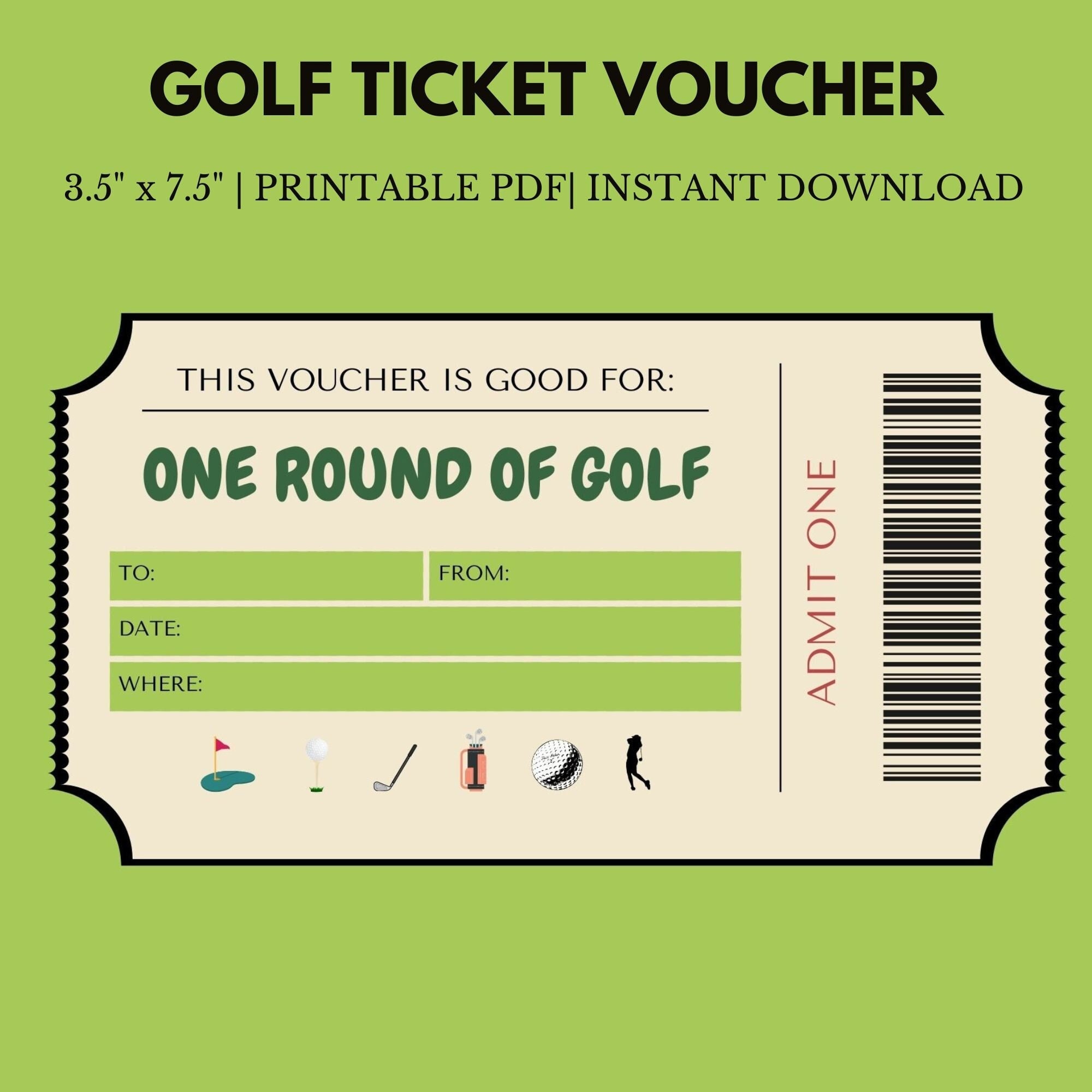 Golf Ticket | 3.5" X 7.5" Instant Download Printable - Etsy