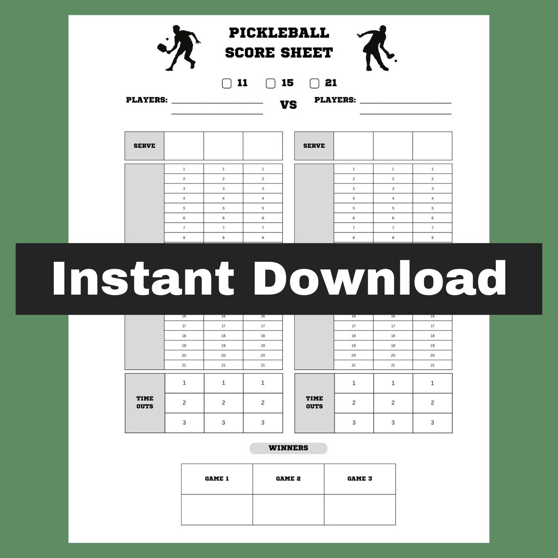 Pickleball Score Sheet | 8.5" X 11" Instant Download Printable - Etsy