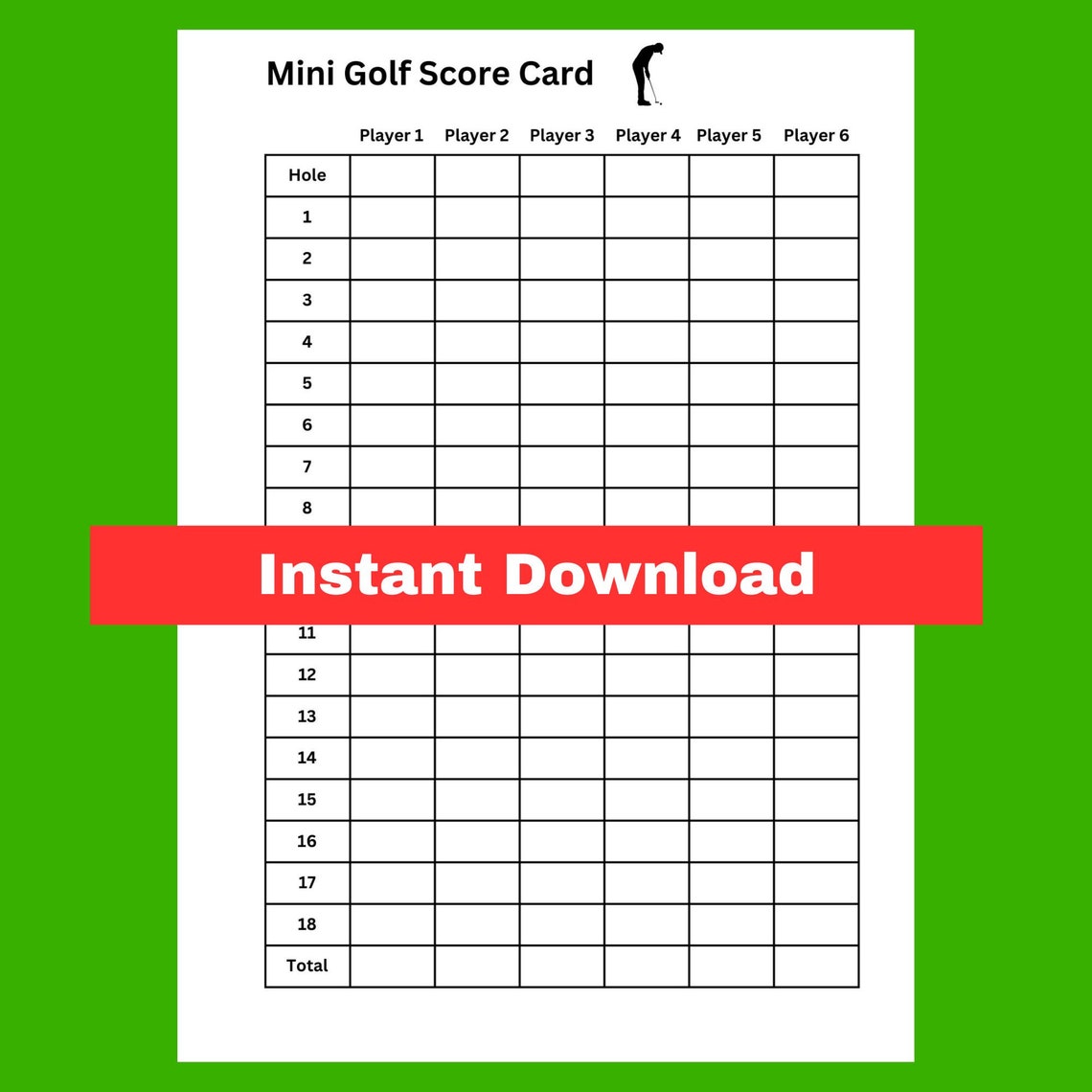 Mini Golf Score Card | 5" X 7" Instant Download Printable - Etsy