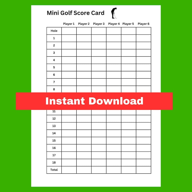 Mini Golf Score Card | 5" X 7" Instant Download Printable - Etsy