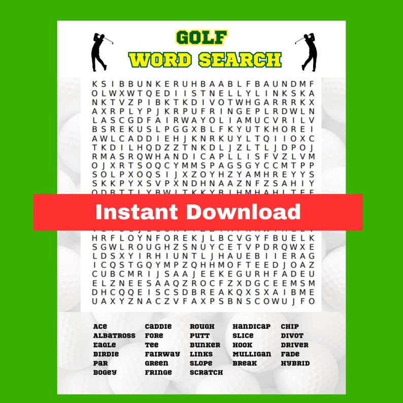 Golf Word Search | 8.5" X 11" and 5" X 7" Instant Download Printable - Etsy