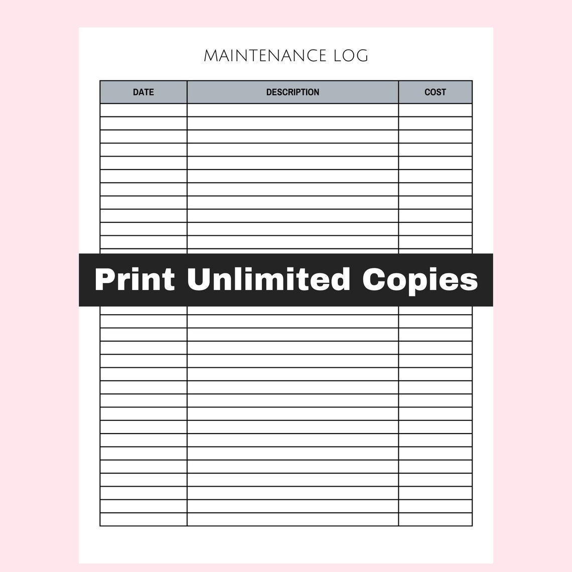 Maintenance Log | 8.5" X 11" Instant Download Printable - Etsy