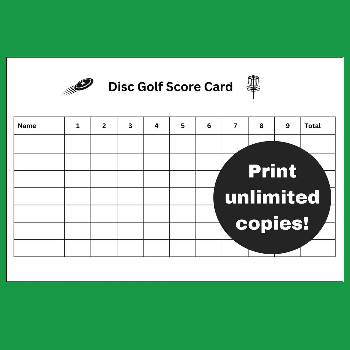 Disc Golf Score Card | 8.5" X 11" Instant Download Printable - Etsy