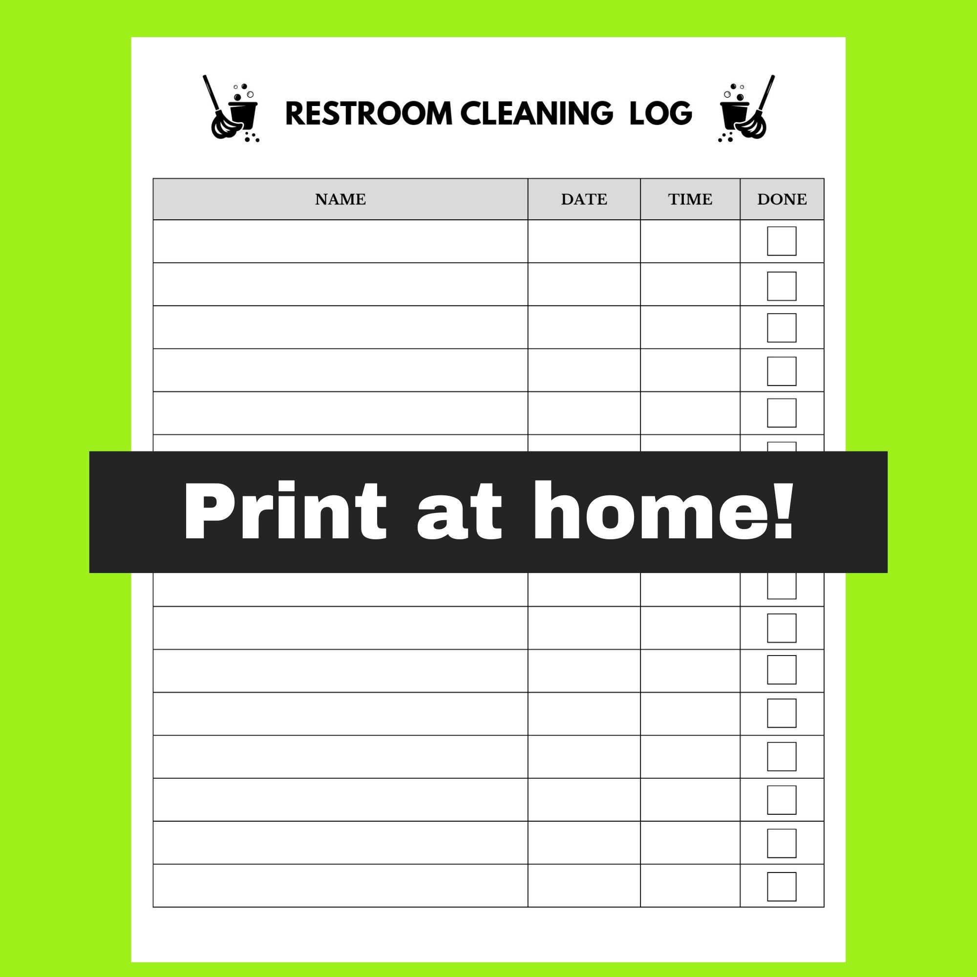 Restroom Cleaning Log | 8.5" X 11" Instant Download Printable - Etsy