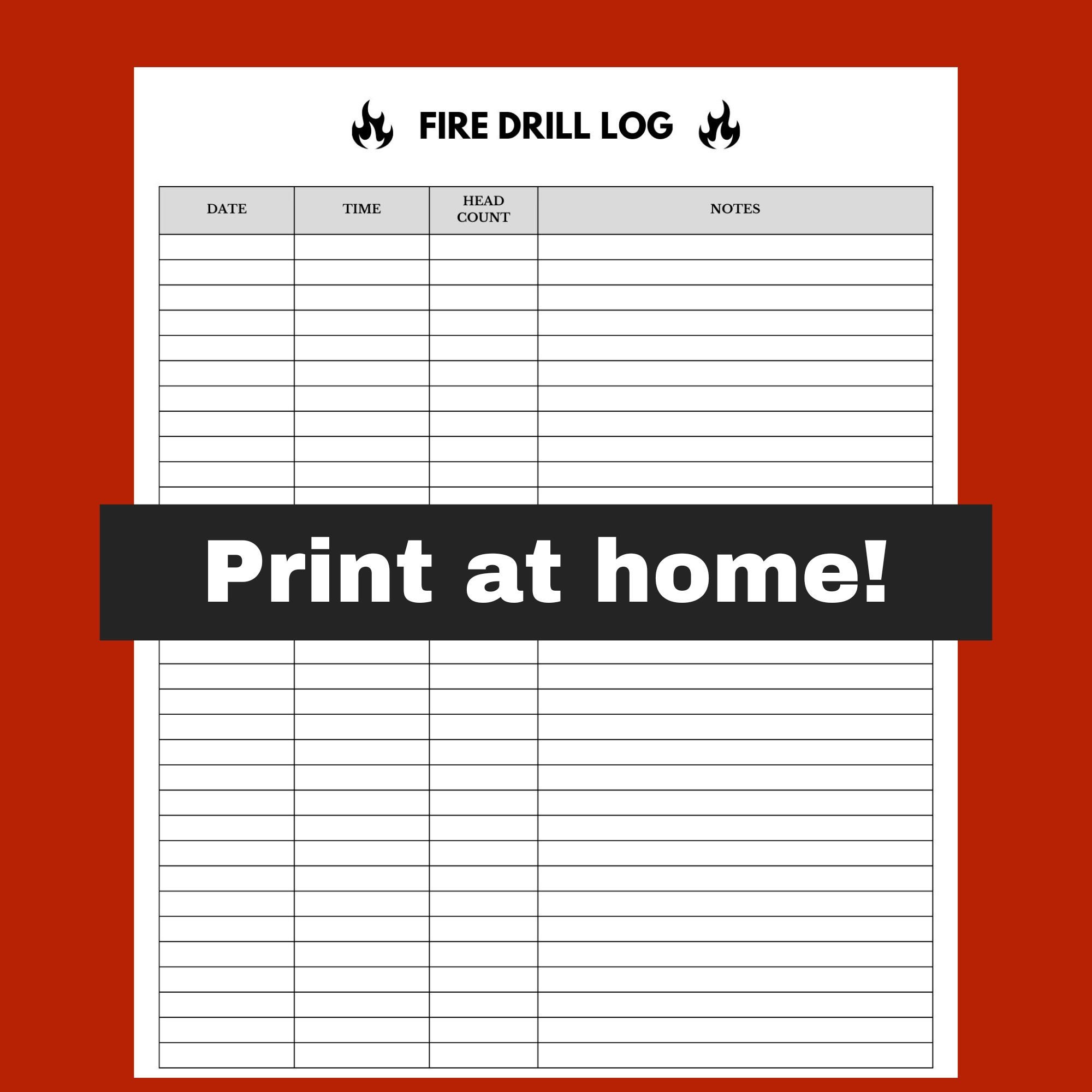 Fire Drill Log | 8.5" X 11" Instant Download Printable - Etsy