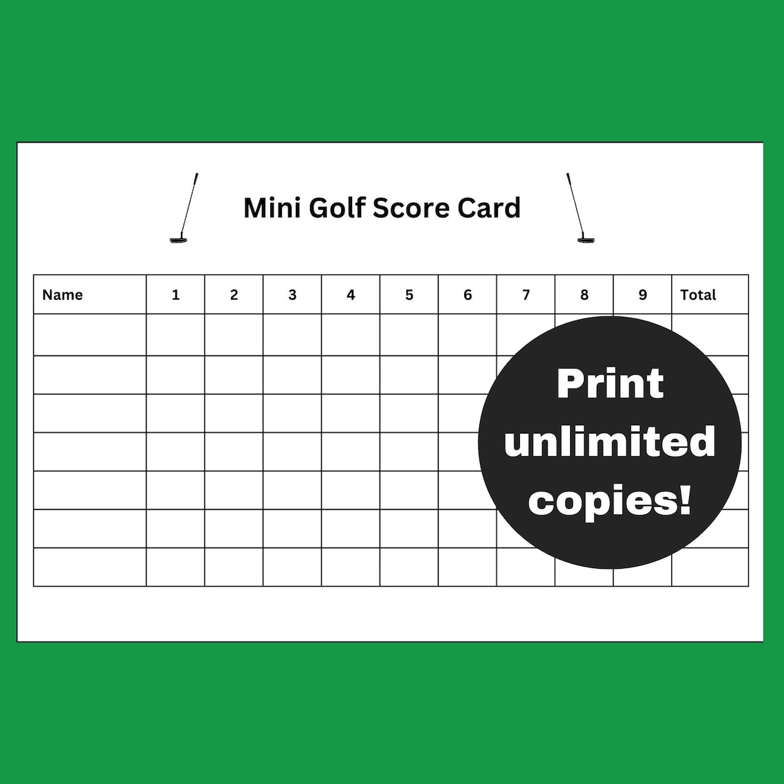 Mini Golf Score Card | 8.5" X 11" Instant Download Printable - Etsy