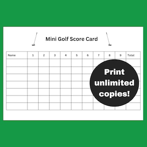 Mini Golf Score Card | 8.5" X 11" Instant Download Printable - Etsy