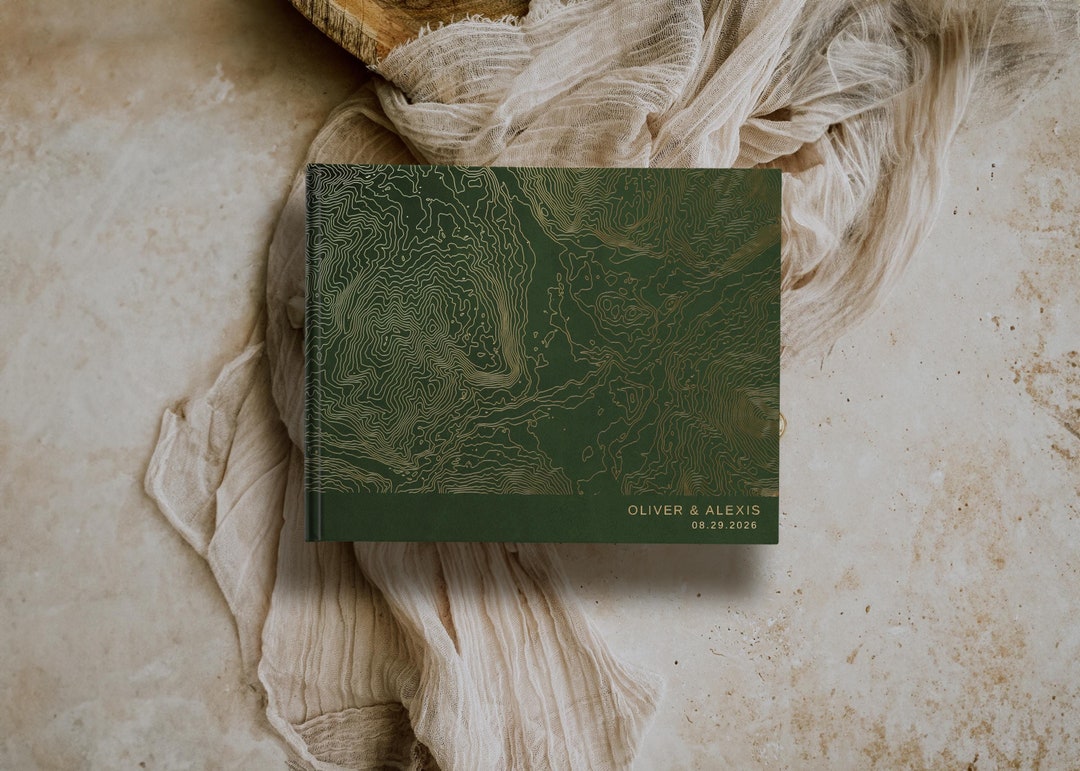 Wedding Guest Book, Custom Map Wedding Guest Book With Gold Silver Rose ...