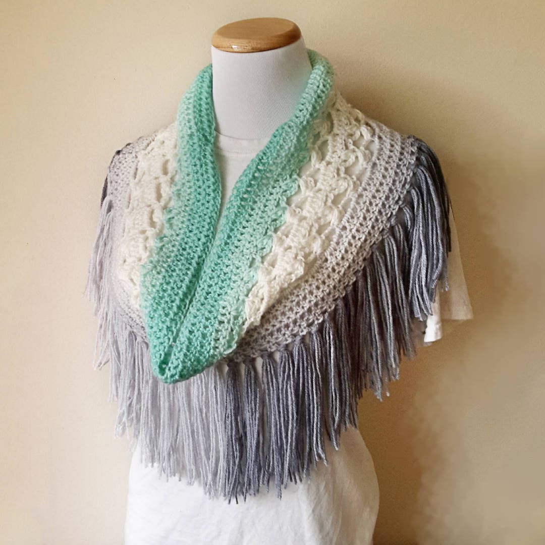 Crochet Fringe Scarf Pattern, Fringed Cowl, Crochet Beginner Pattern ...