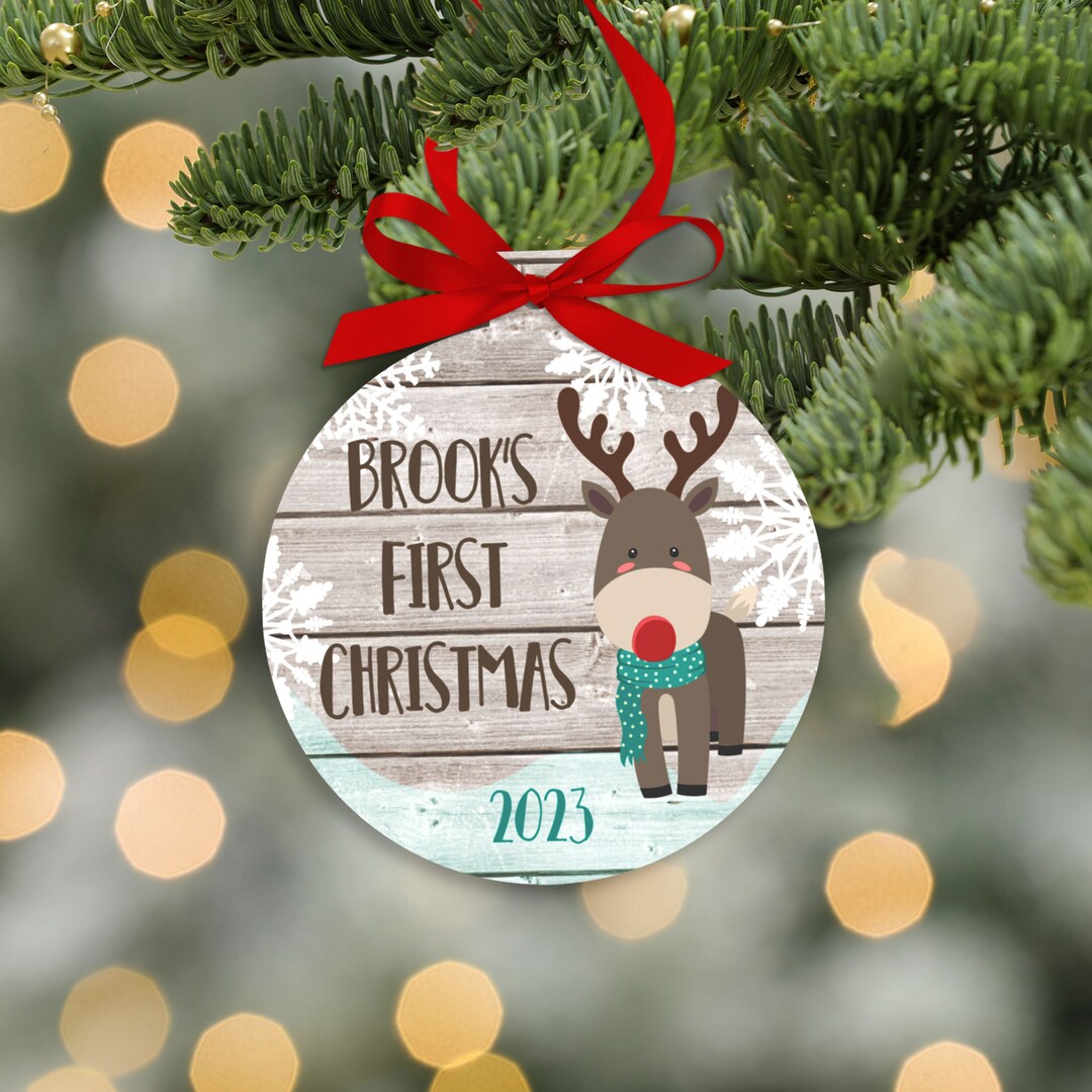 Baby's First Christmas Deer Personalized Ornament - Gift for Baby's ...