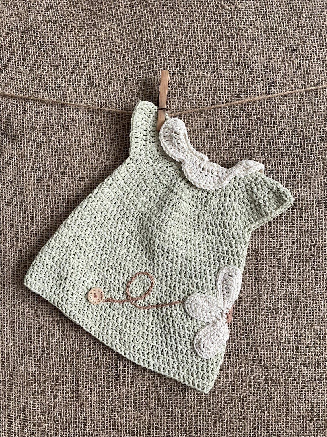 Handmade 'daisy' Sage Green Crochet Baby Dress. Size 0-3 Months. Applique Flower Design - Etsy