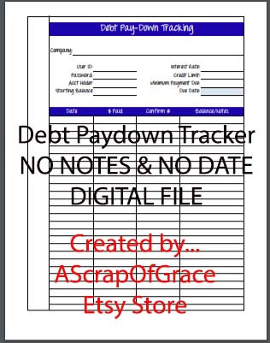 Debt Paydown Tracker PRINTABLE for Classic Happy Planner No Notes and ...