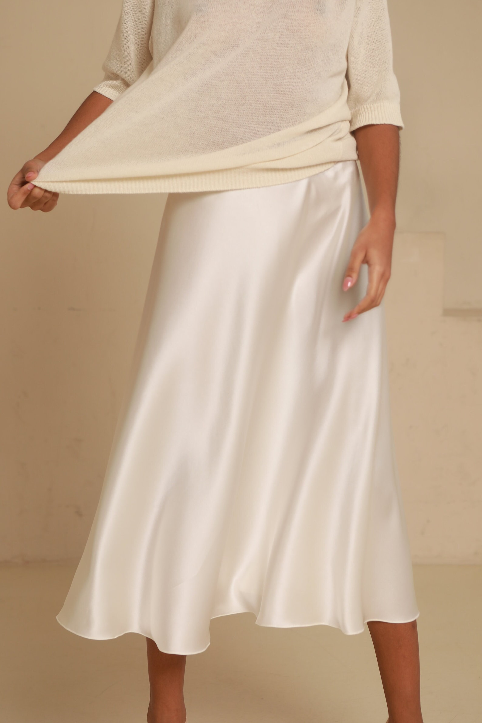Luxurious 100% Natural Silk Satin White Skirt A-line. Chic Silk Satin ...