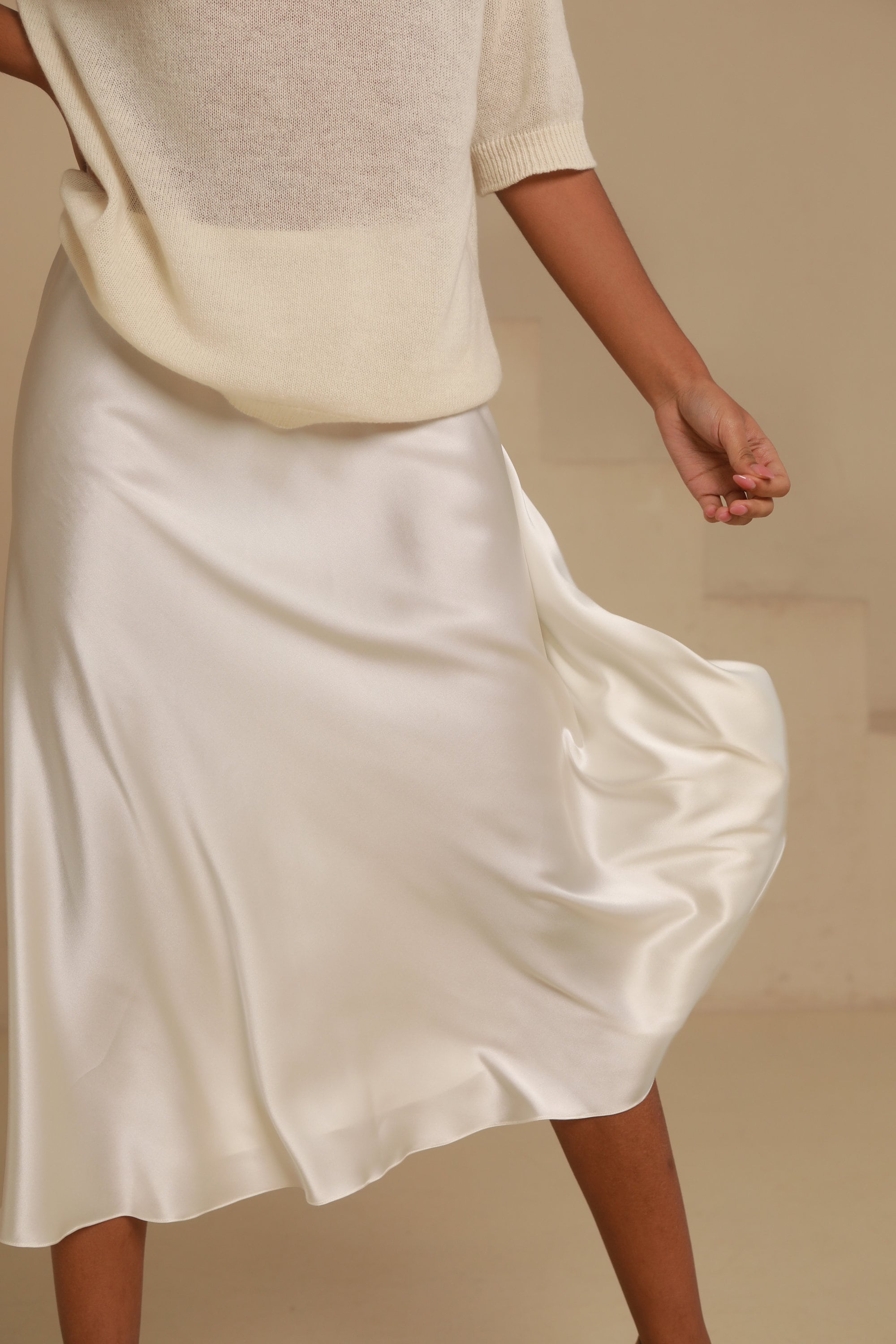 Luxurious 100% Natural Silk Satin White Skirt A-line. Chic Silk Satin ...