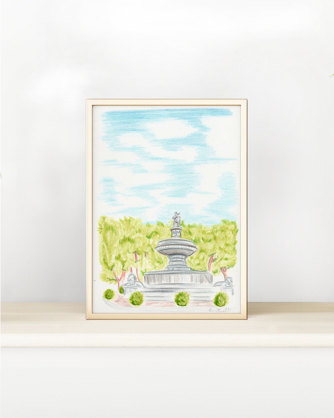 Aix En Provence Travel Art, Provence Fountain, Original Pencil Drawing ...