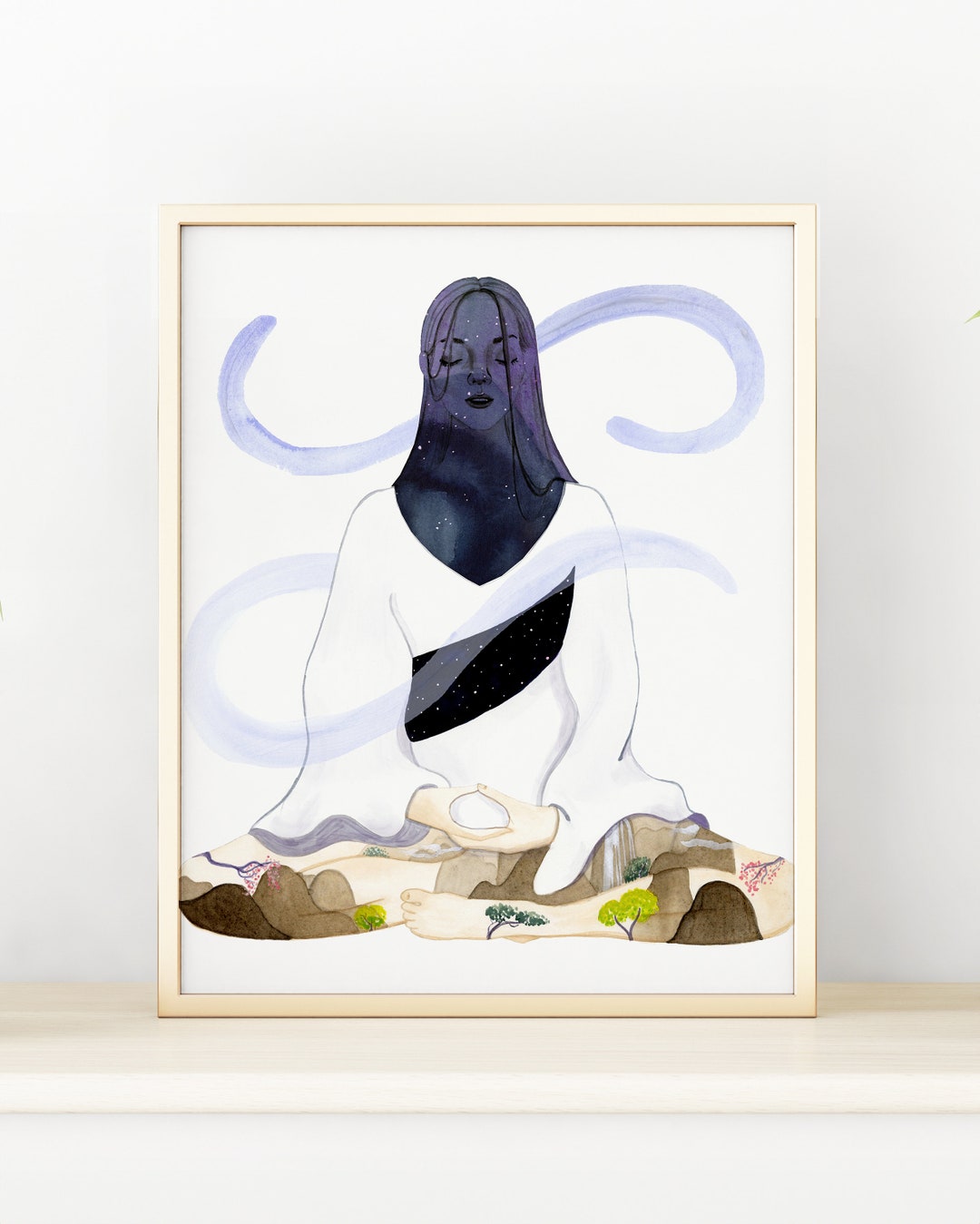Meditation Wall Art, Person Meditating Illustration, Introspection and ...
