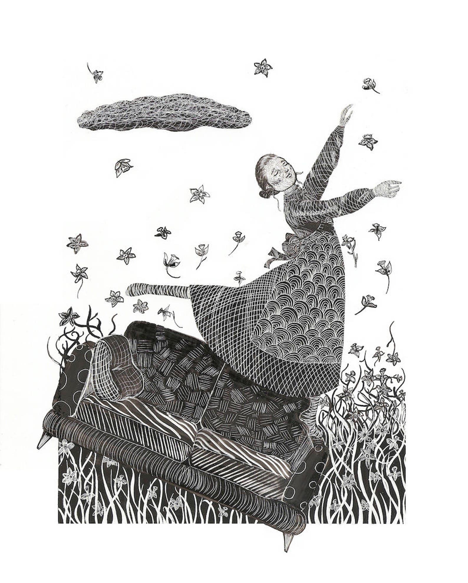 I Wandered Lonely as a Cloud Black and White Vintage Scratchboard ...