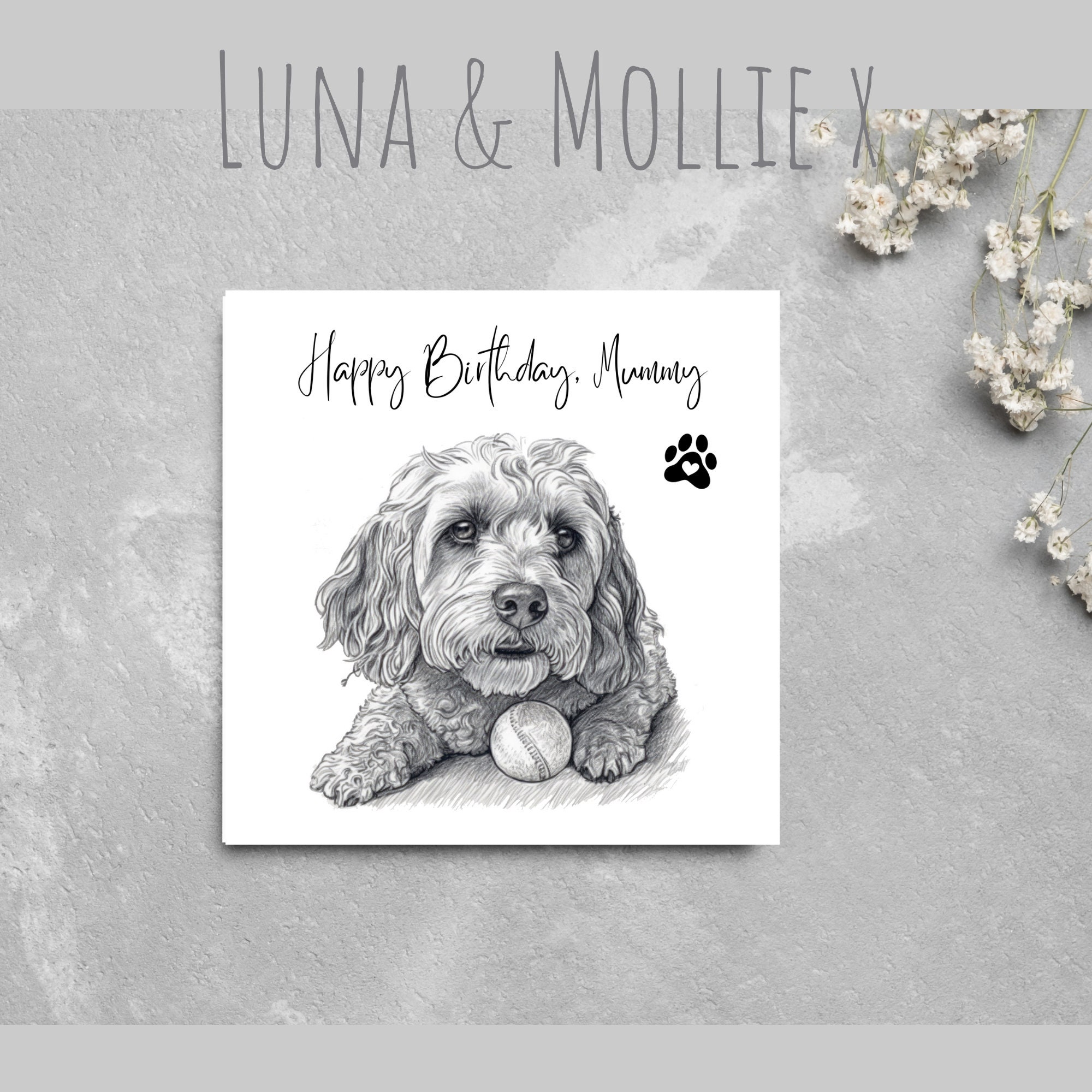 Cockapoo Personalised Greeting Card, Hand Made Spaniel Card, Birthday ...
