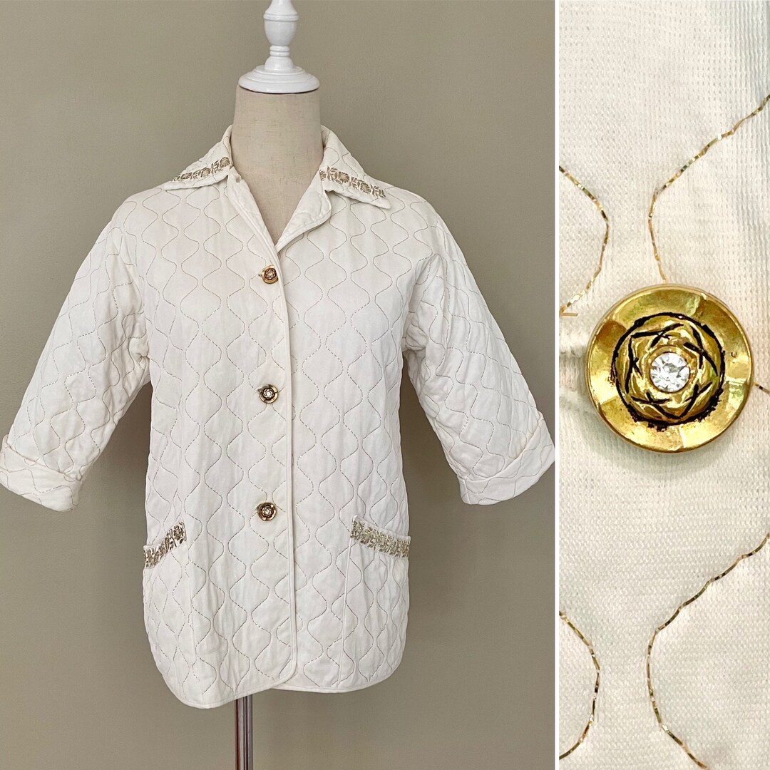 1950s Quilted Bed Jacket, Loungewear Hostess Jacket, Gold Mylar ...
