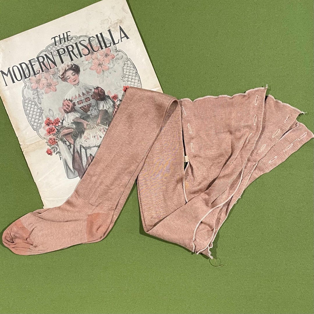 1900s Stockings BUTTON ON, Corset or Garter Belt, Knit Silk, Pantella ...