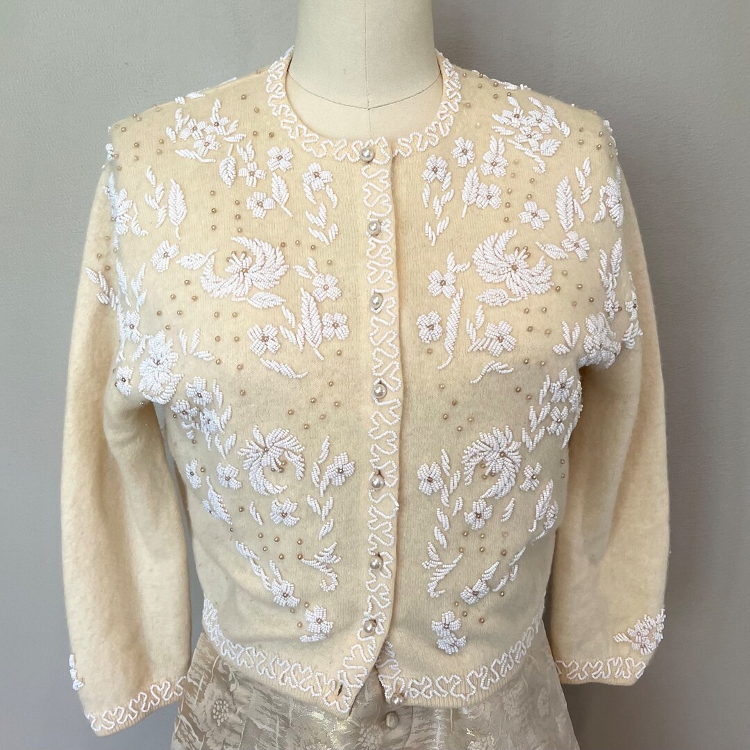 B-38 Vintage Beaded Sweater, Thick Beading, Soft Wool,1950s 1960s ...