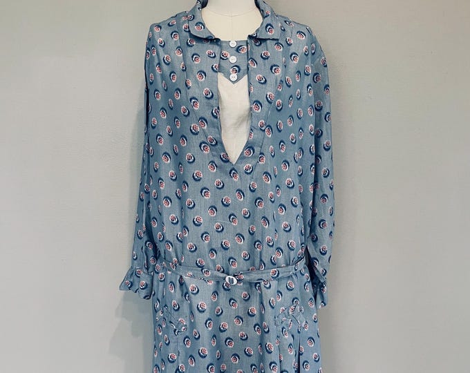 1920s Rayon Day Dress With Dickie & Hip Belt, XXL - Etsy